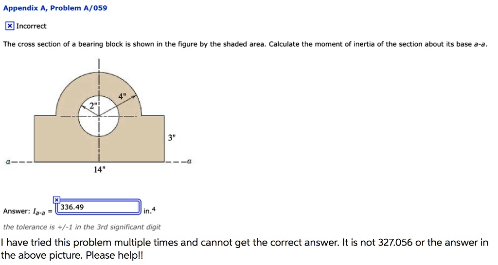 SOLVED: The answer is also not 149.3. Appendix A, Problem A/059 Incorrect The cross section of a ...