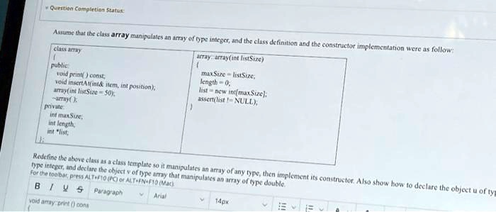 Video Solution Assume That The Class Array Manipulates An Array Of Type Integer And The Class