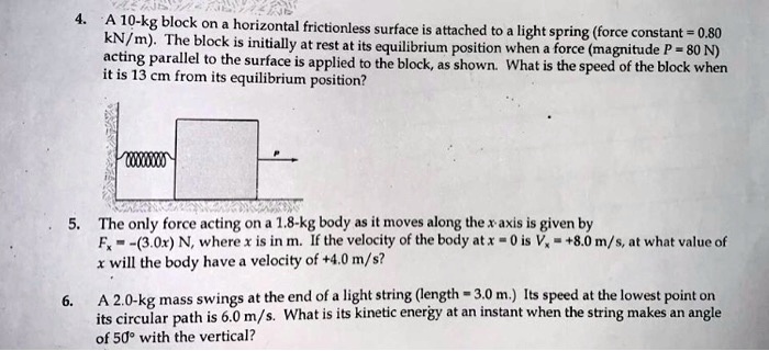 10 kg block horizontal frictionless surface attached to knm light spring force constant 080 the ...