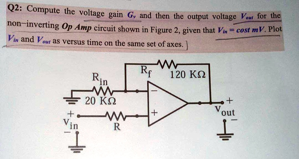 Q2: Compute the voltage gain G, and then the output voltage Vout for the non-inverting Op Amp ...