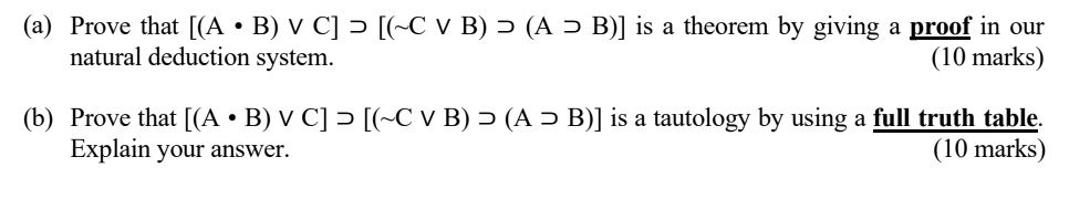 SOLVED: Prove that [(A B) v C]? [( C V B) 3 (A ? B)] is a theorem by giving @roof in our natural ...