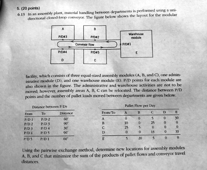 SOLVED: 5. (20 points) 6.13 In an assembly plant, material handling between departments is ...