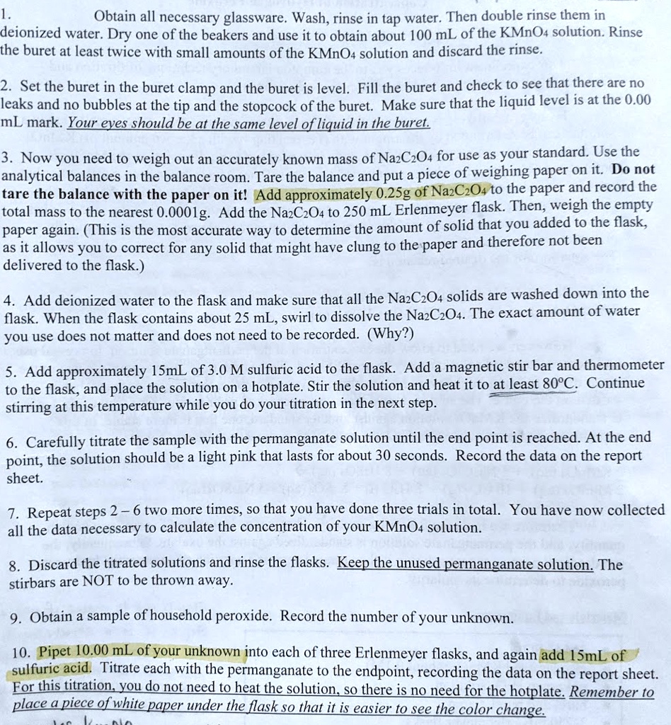 Obtain all necessary glassware. Wash, rinse in tap water. Then double ...