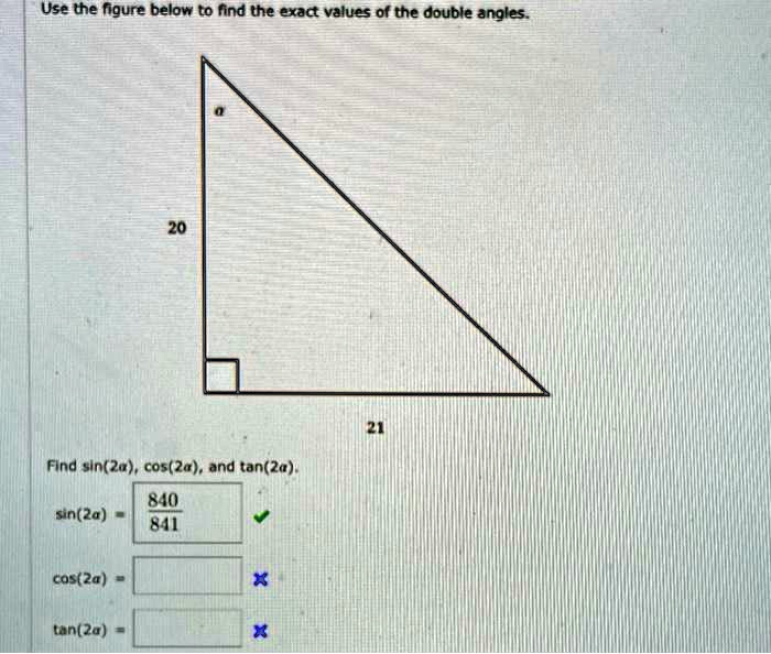 Use the figure below to find the exact values of the double angles. 20 Find sin(2α), cos(2α ...