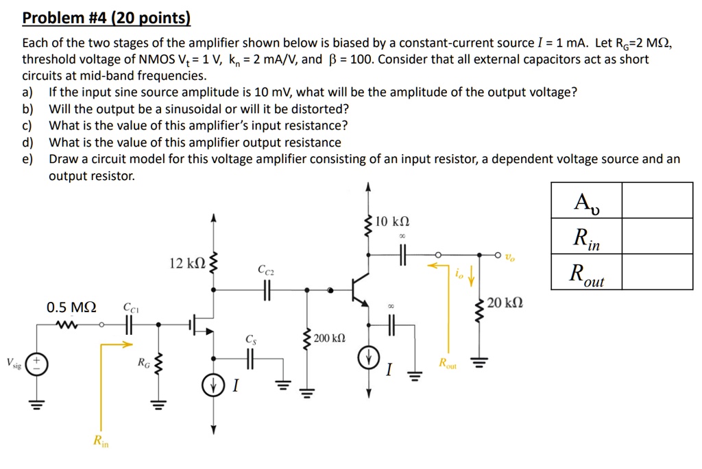 SOLVED: Problem #4 (20 points) Each of the two stages of the amplifier ...