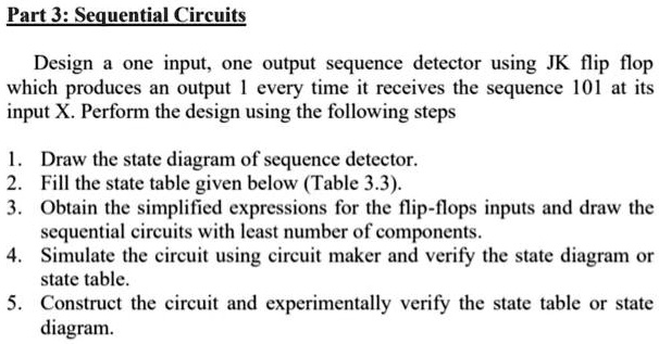 SOLVED: DLD Lab, asap Part Z: Sequential Circuits Design one input; one output sequence detector ...