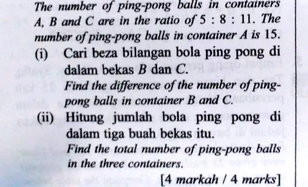 SOLVED: The number of ping-pong balls in containers A, B, and C are in ...