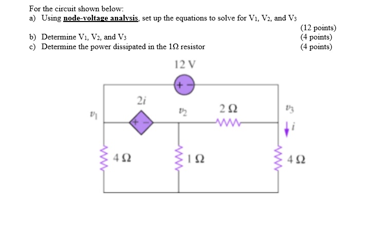 for the circuit shown below a using node voltage analysis set up the equations to solve for vi ...