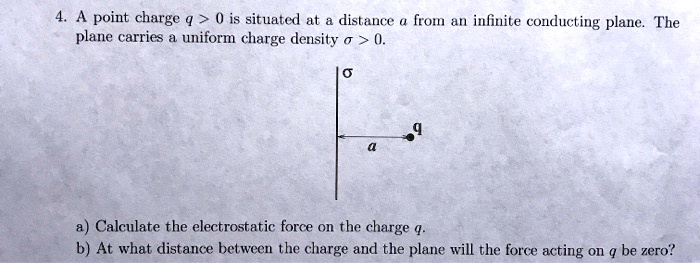 SOLVED: 4. A point charge q > 0 is situated at a distance a from an infinite conducting plane ...