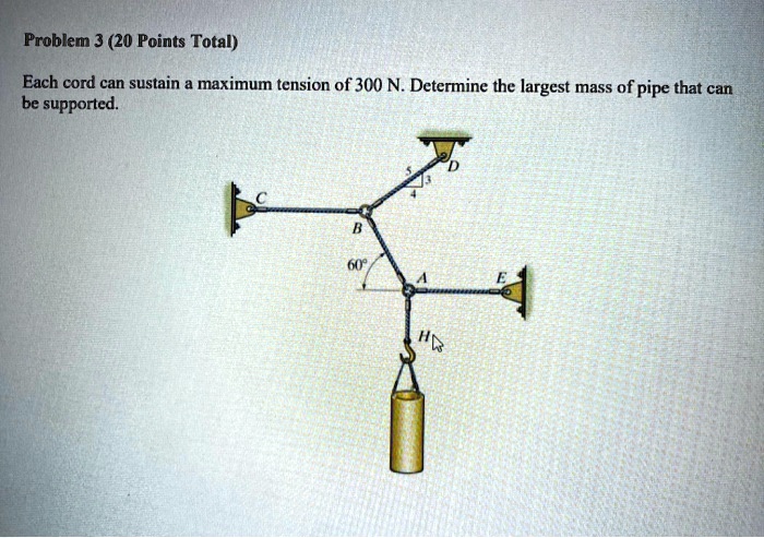 SOLVED: Problem 3 (20 Points Total) Each cord can sustain maximum ... SOLVED: Problem 3 (20 Points Total) Each cord can sustain maximum ...
