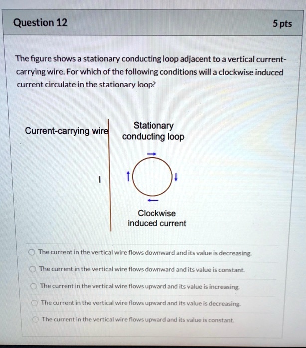 SOLVED: Question 12 The figure shows a stationary conducting loop adjacent to a vertical current ...