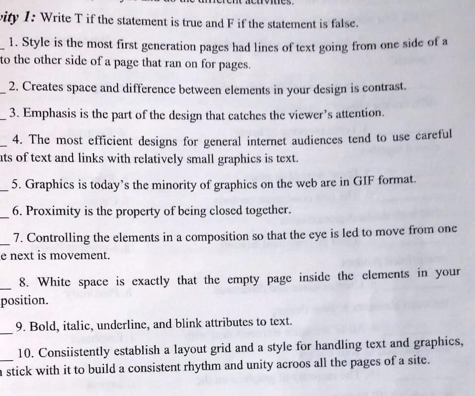 write t if the statement is true and f if the statement is false 99587