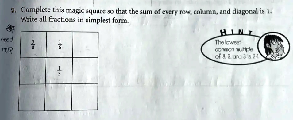 SOLVED: 3. Complete this magic square so that the sum of every row ...