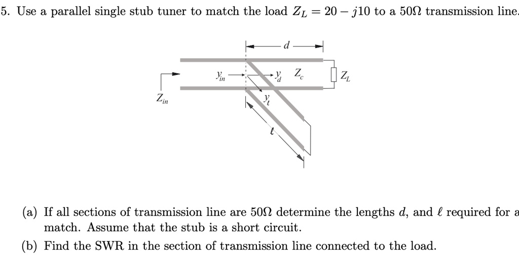 5 use a parallel single stub tuner to match the load zl 20 j10 to a 502 ...