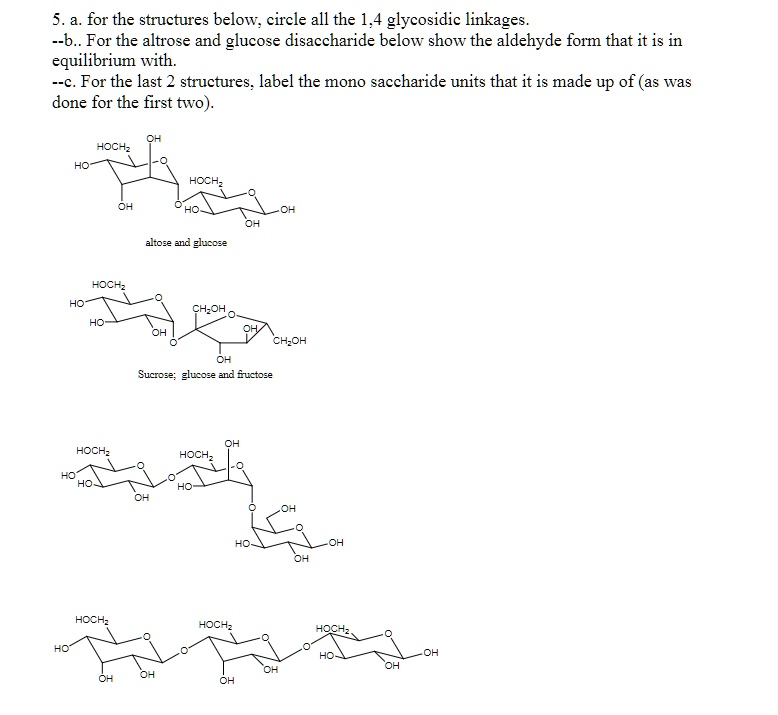 SOLVED: for the structures below; circle all the 1,4 glycosidic ...