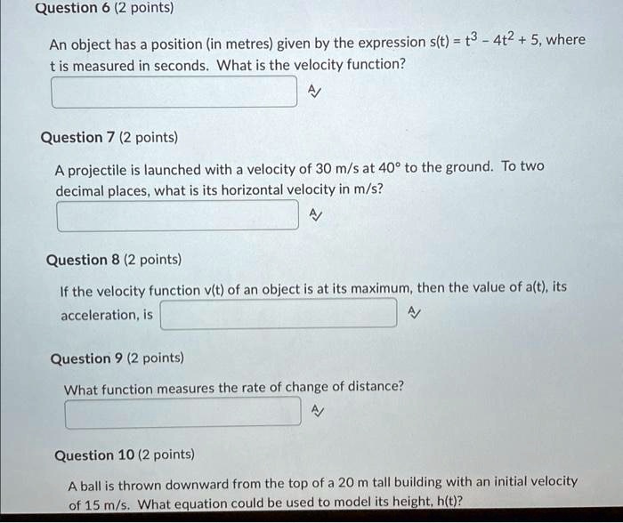 Solved Question 6 2 Points An Object Has A Position In Metres