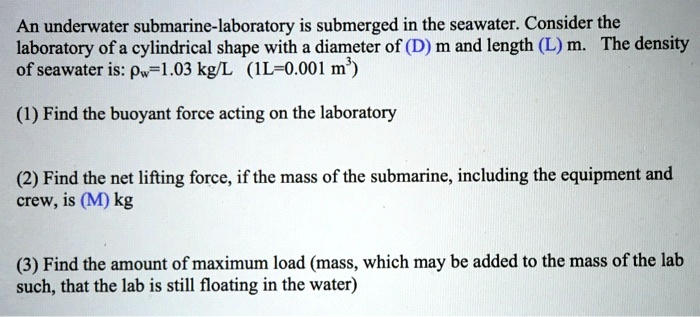 SOLVED: An underwater submarine-laboratory is submerged in the seawater ...