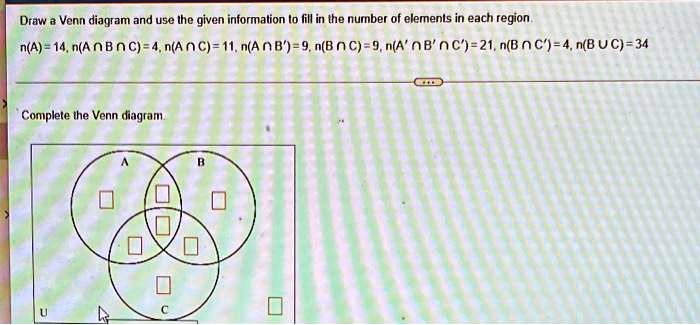 SOLVED: solve this Draw a Venn diagram and use the given information to ...