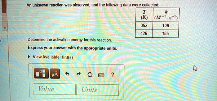 SOLVED: An unknown reaction was observed, and the following data were ...