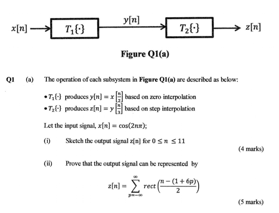 y[n] x[n] T? T? z[n] Figure Q1(a) The operation of each subsystem in ...