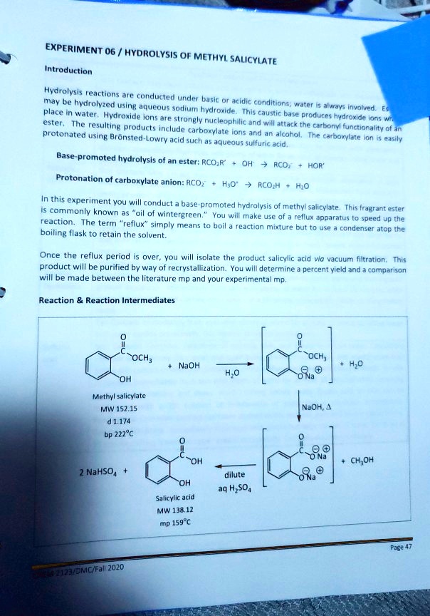 SOLVED: EXPERIMENT 06 / HYDROLYSIS OF METHYL SALICYLATE Introduction ...