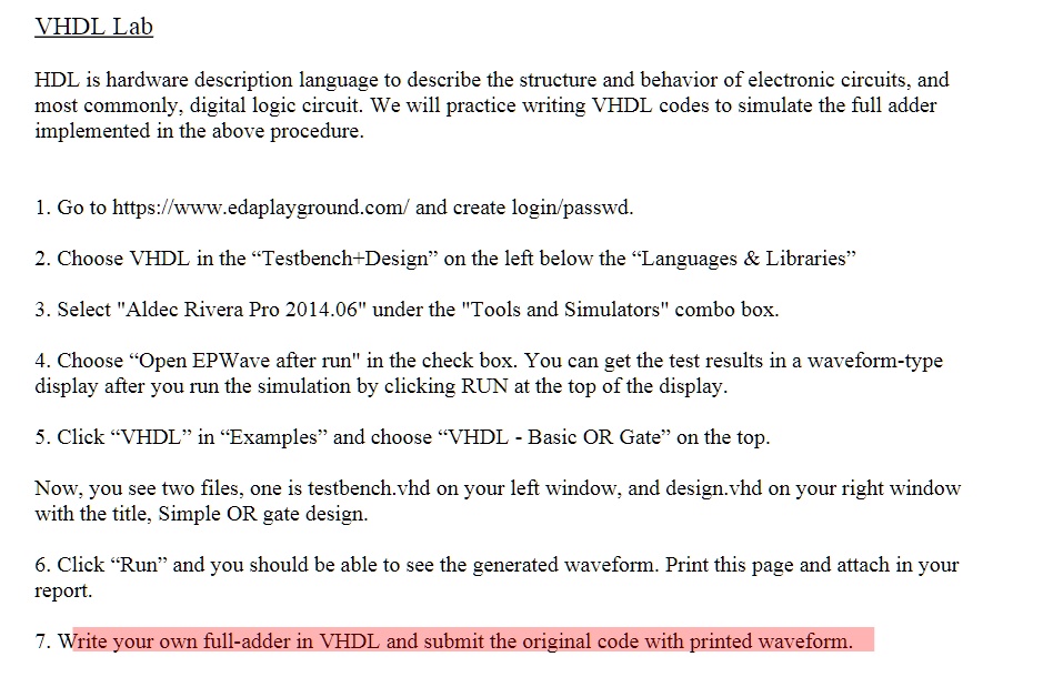 Solved Vhdl Lab Vhdl Is A Hardware Description Language Used To Describe The Structure And 