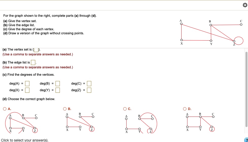 for the graph shown to the right complete parts a through d give the vertex set give the edge ...