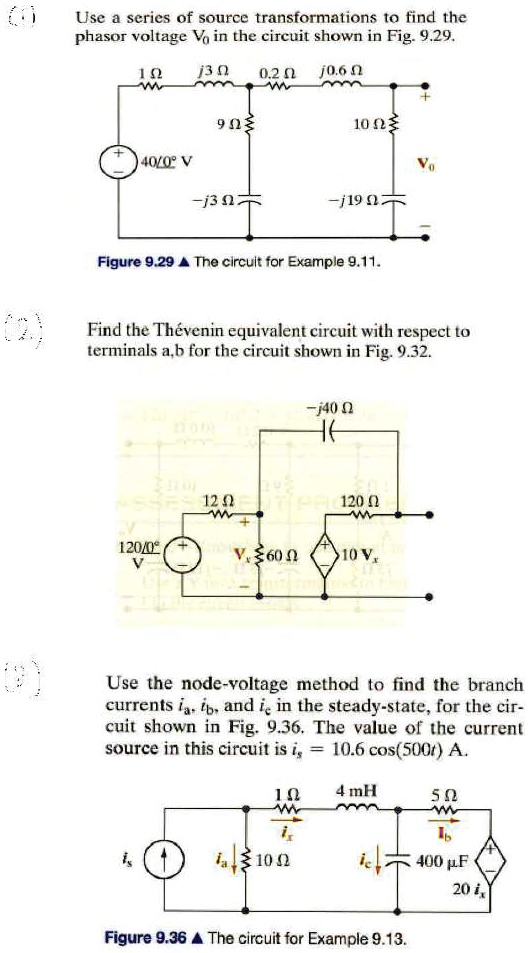 Use a series of source transformations to find the phasor voltage V0 in the circuit shown in Fig ...