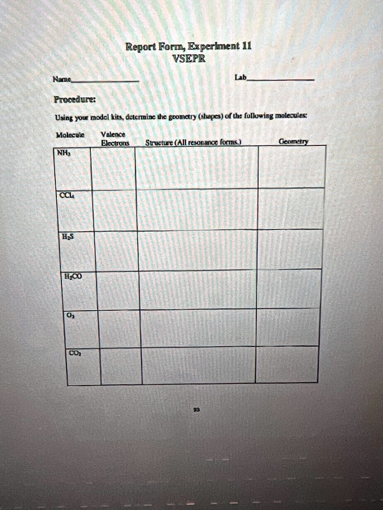Report Form Experiment 11 Vsepr Report Form Experiment 11 Vsepr Name Lab Procedure Using Your