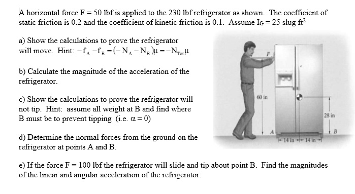 SOLVED: A horizontal force F= 50 1bf is applied to the 230 lbf ...