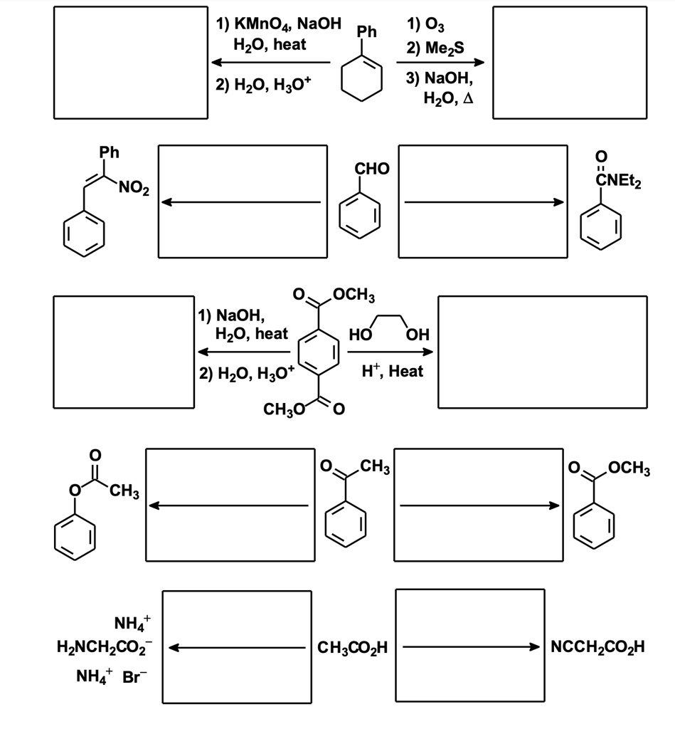 SOLVED: 1) KMnO4,NaOH Ph H2O, heat 1) O3 2) Me2S 3) NaOH, H2O, 2) H2O,H3O+ Ph 0 CNEt2 CHO OCH3 1 ...