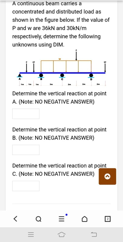 a continuous beam carries a concentrated and distributed load as shown in the figure below if ...