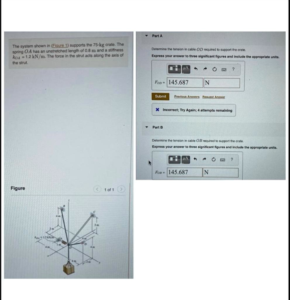 The system shown in (Figure 1) supports the 75-kg crate. The spring OA ...