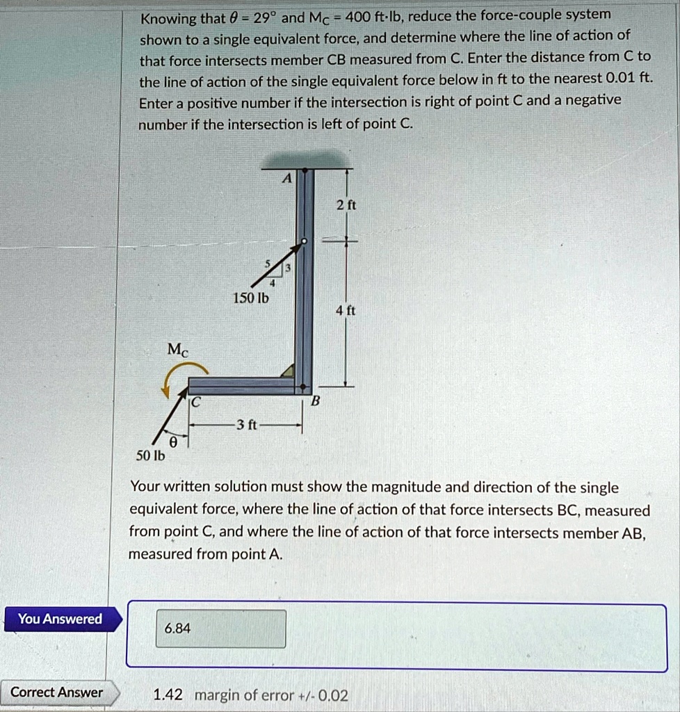 knowing that theta 29circ and mc 400 ft lb reduce the force couple ...