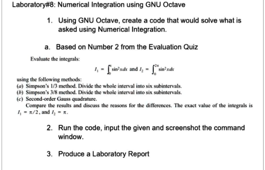 Solved Laboratory8 Numerical Integration Using Gnu Octave Using Gnu Octave Create A Code