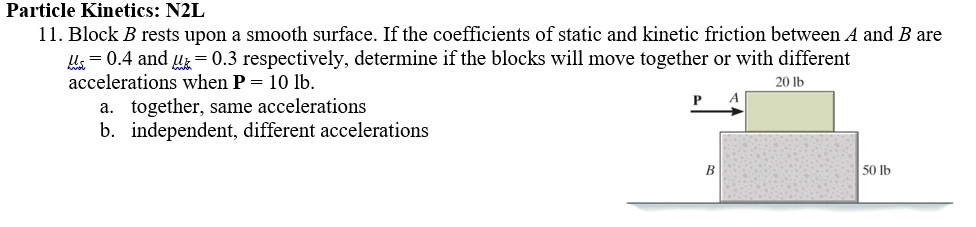 SOLVED: Particle Kinetics: N2L Block B rests upon a smooth surface. If the coefficients of ...