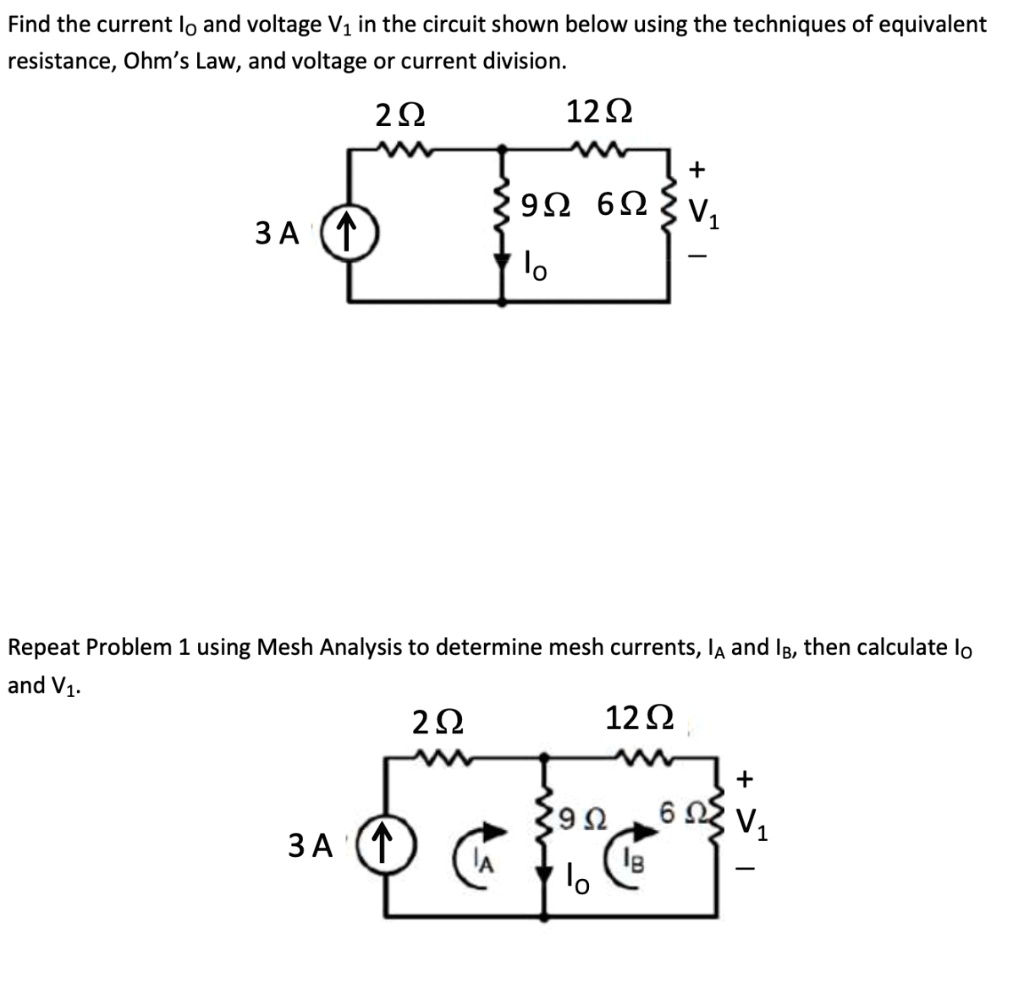 Find the current Io and voltage V1 in the circuit shown below using the techniques of equivalent ...