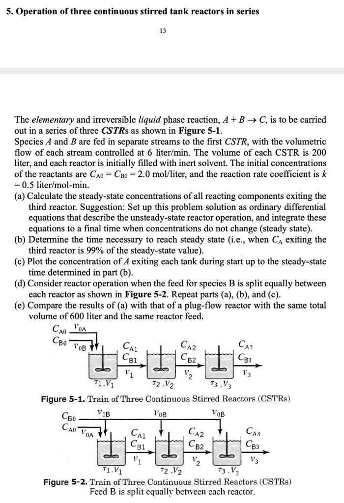 SOLVED: Operation of Three Continuous Stirred Tank Reactors in Series The elementary and ...