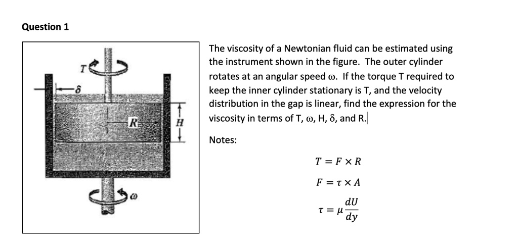 Question 1 The viscosity of a Newtonian fluid can be estimated using the instrument shown in the ...