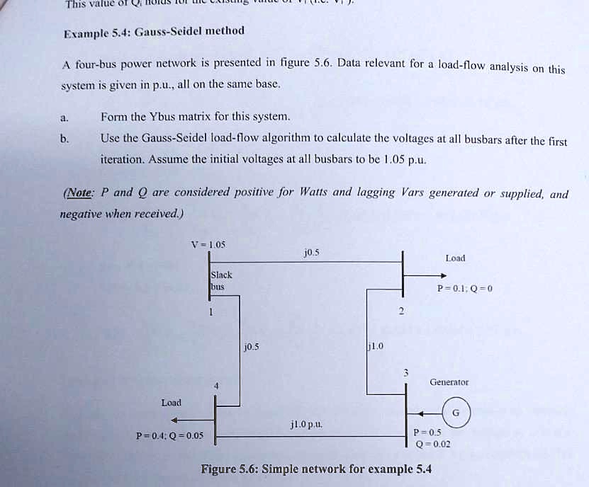SOLVED: Texts: This value or Q Example 5.4: Gauss-Seidel method The system is given in p.u., all ...
