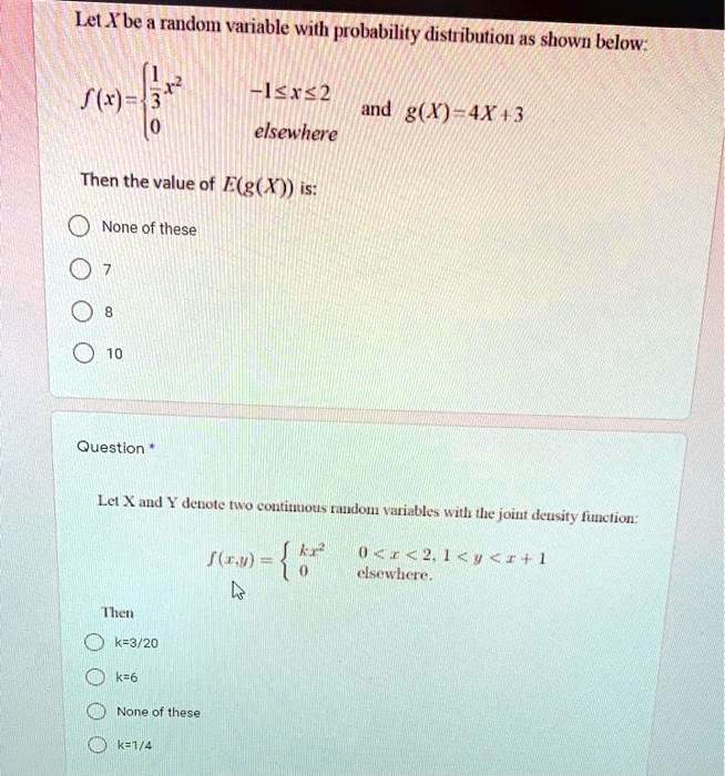 SOLVED:Let Xbe A random Variable with probability distribution as shown below: f() ~Ex