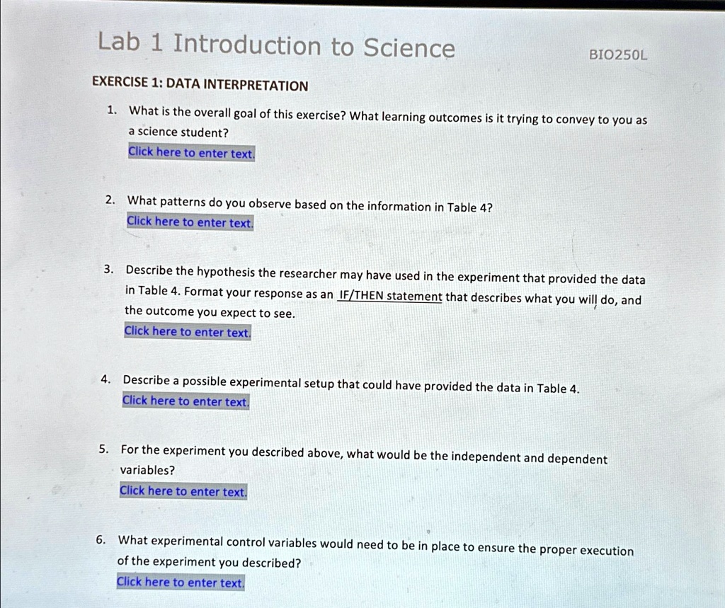 lab 1 introduction to science bio250l exercise 1 data interpretation what is the overall goal of ...
