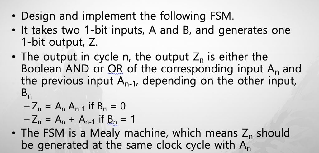 SOLVED: Design the schematic circuit (with logic gate and sequential element) of the following ...