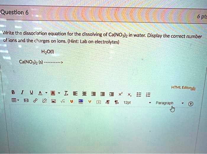 SOLVED: Write the dissociation equation for the dissolving of Ca(NO3)2 ...
