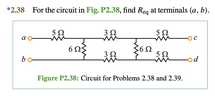 *2.38 For the circuit in Fig. P2.38, find Req at terminals (a, b).