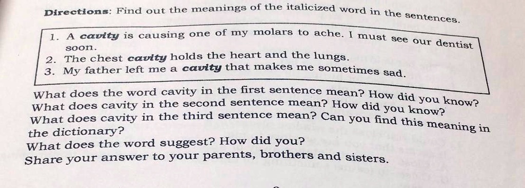 find the meaning of the italicized word in the sentence pls answer me ...