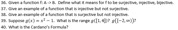 SOLVED: Given function f: A Define what it means for - to be surjective, injective, bijective ...