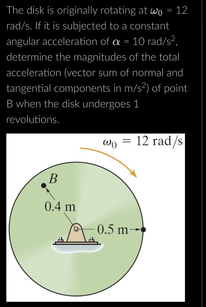 The disk is originally rotating at ω₀ = 12 rad/s. If it is subjected to a constant angular ...