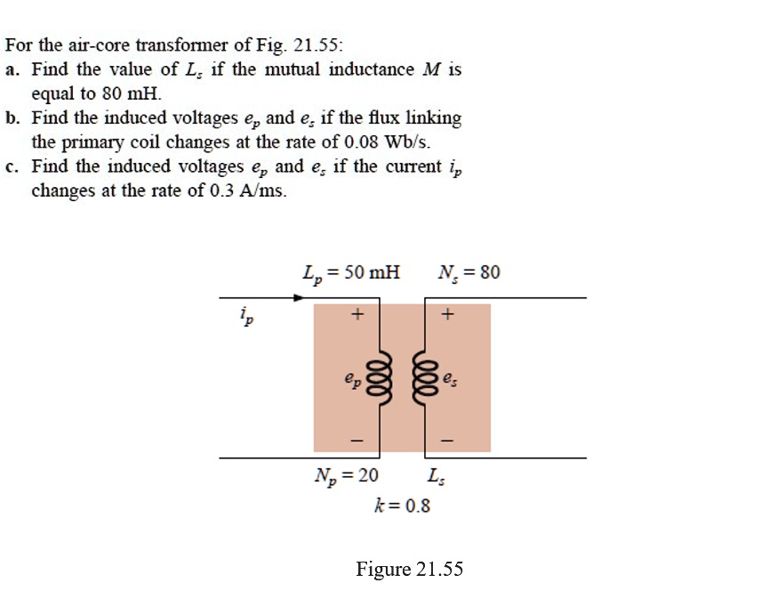 SOLVED: For the air-core transformer of Fig. 21.55: a. Find the value of L if the mutual ...