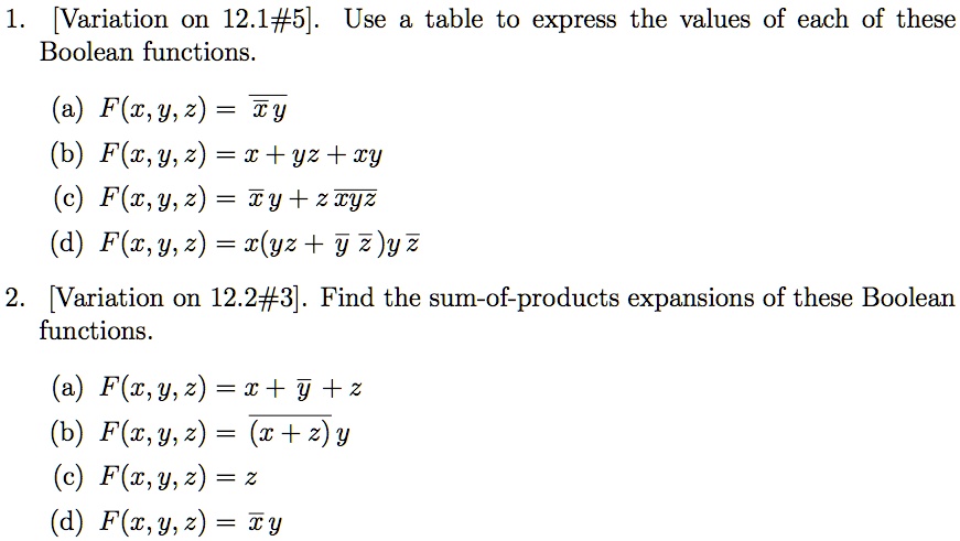 Solved Topic Discrete Mathematics And Its Applications—boolean Functions And Representing 8184